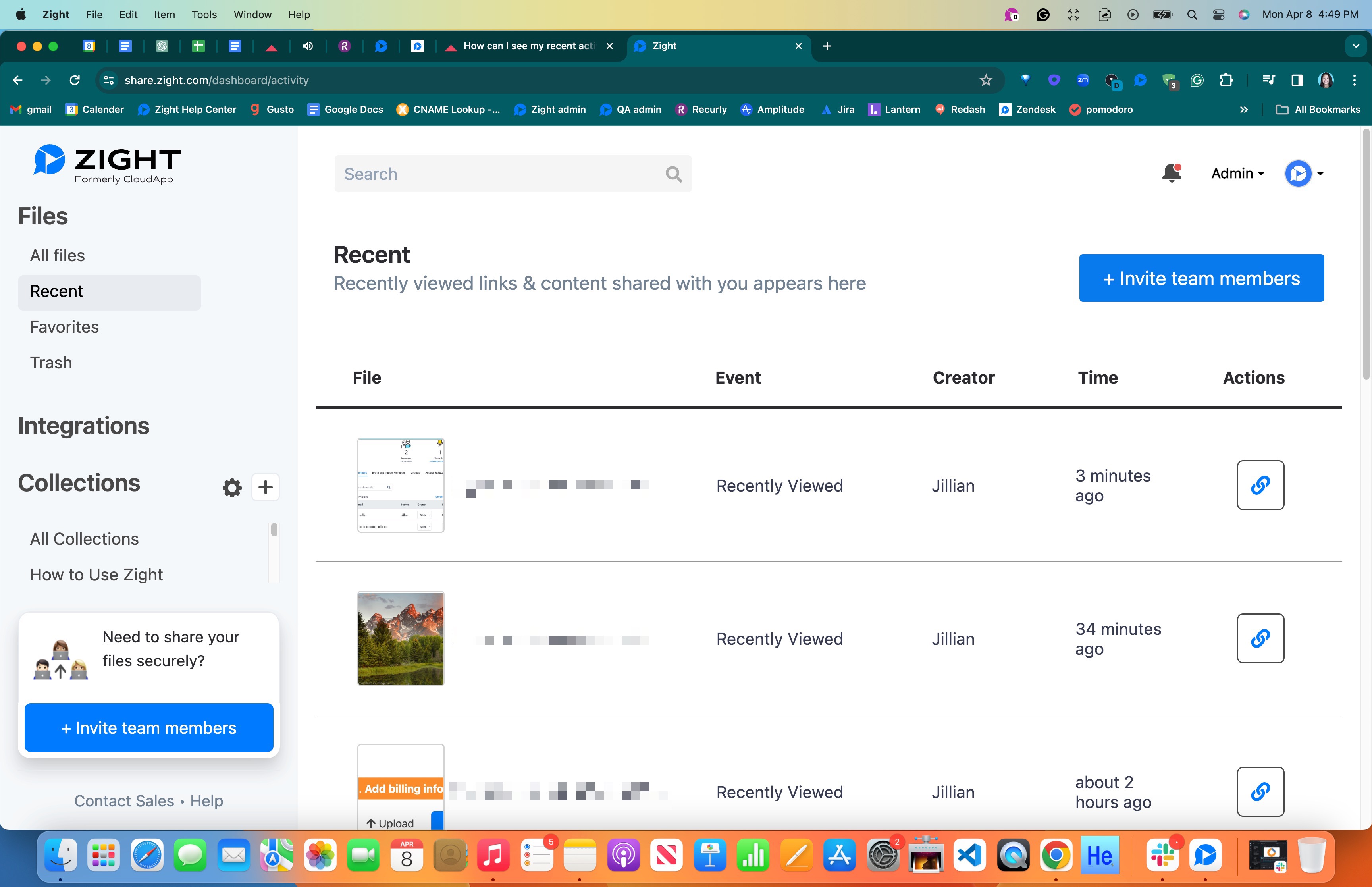 How can I see my recent activity and my team's activity? – Zight Help ...